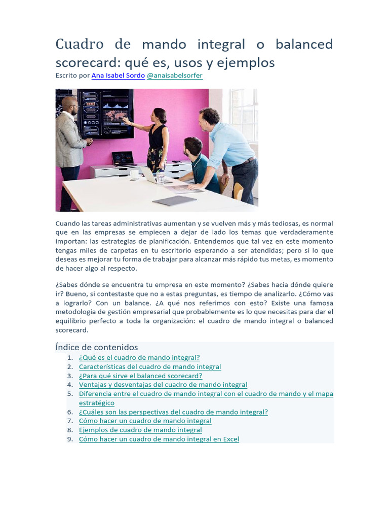 Cuadro de Mando Integral o Balanced Scorecard | PDF | Business ...