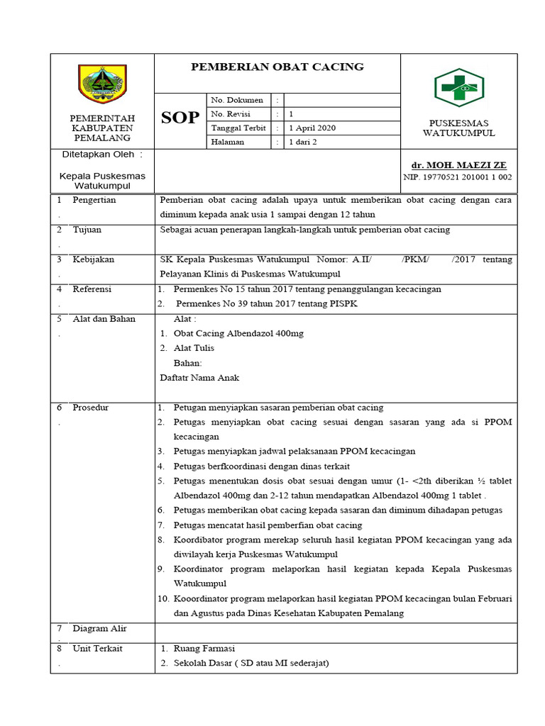 SOP Pemberian Obat Cacing | PDF