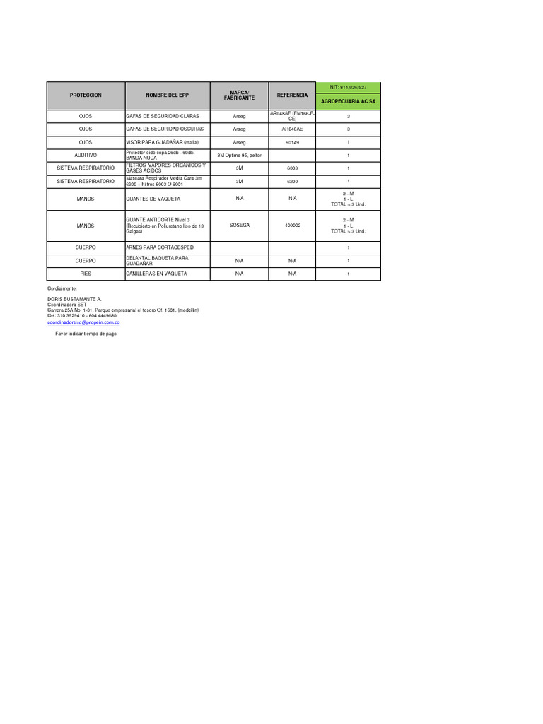 2024.01. para Cotizar Epp - Agropecuaria Ac Sas | PDF