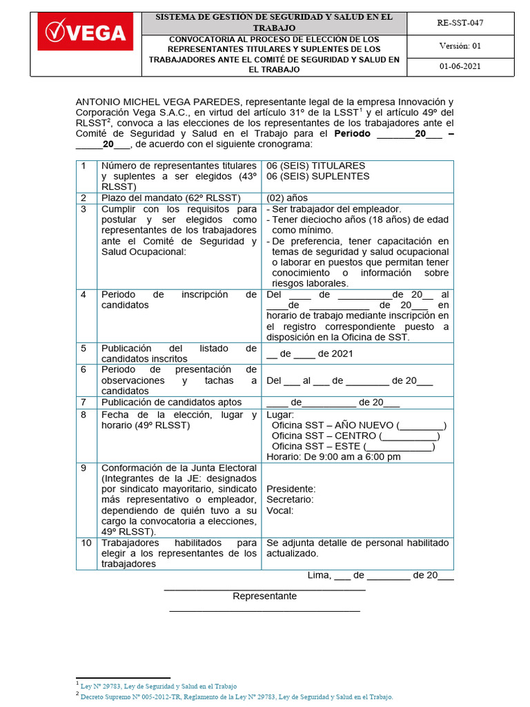 RE-SST-047 Convocatoria Proceso de Elección CSST - CV | PDF ...