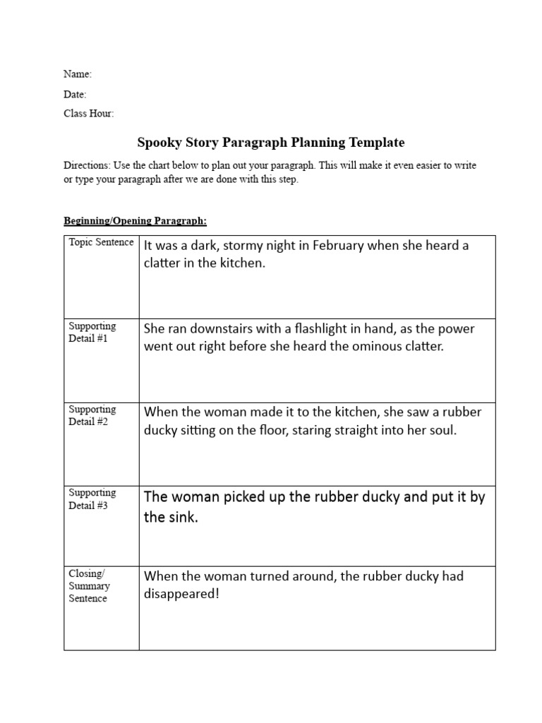 EXAMPLE Scary Story in Paragraph Planner | PDF