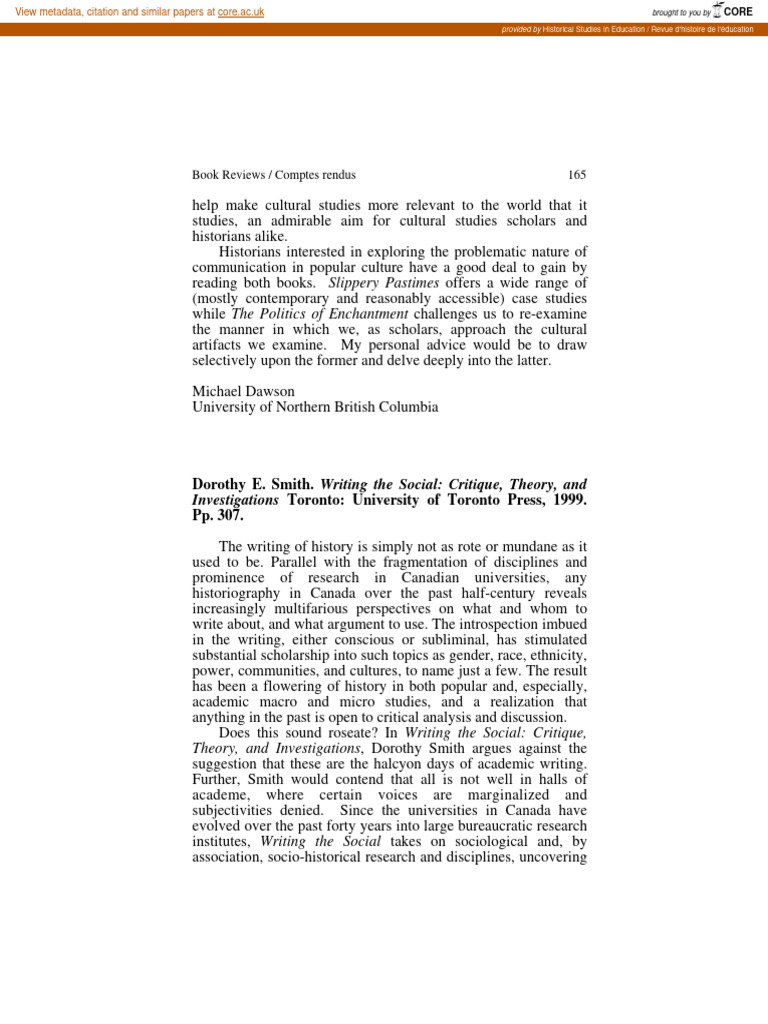 Dorothy E Smith Writing The Social Criti | PDF | Discourse | Sociology
