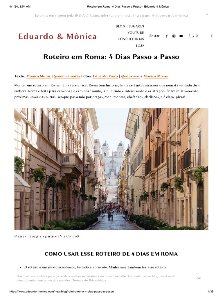 Roteiro em Roma_ 4 Dias Passo a Passo - Eduardo & Mônica | PDF | Roma