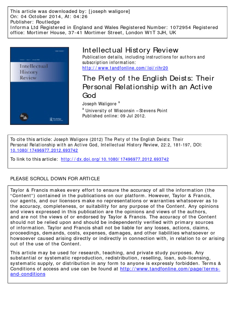 English Deists' Piety and Active God | PDF | Deism | God
