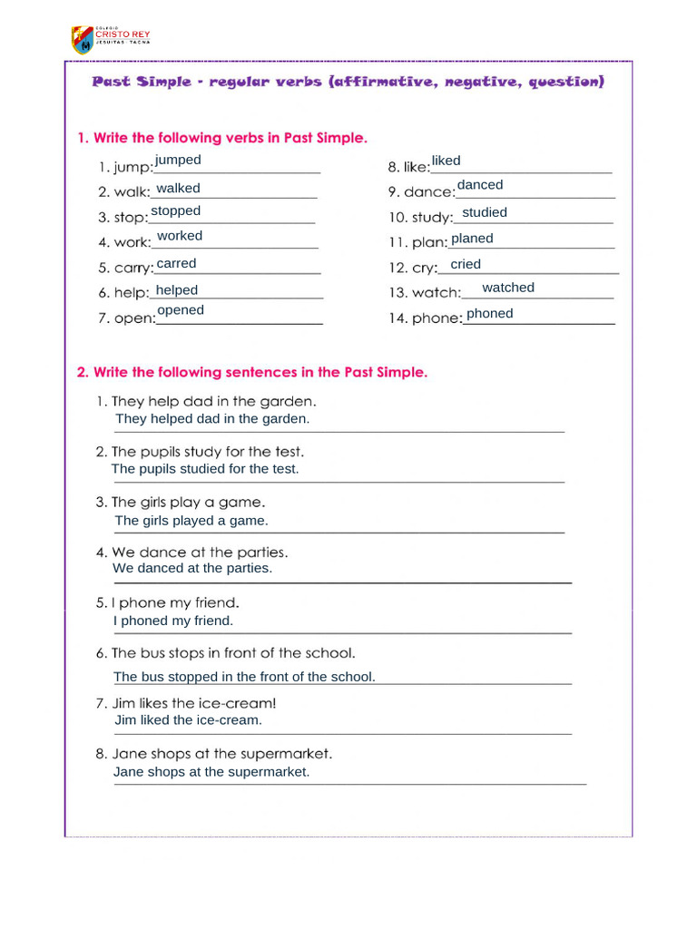GRAMMAR PRACTICE - SIMPLE PAST - REGULAR VERBS 1 (1) | PDF | Linguistics | Grammar
