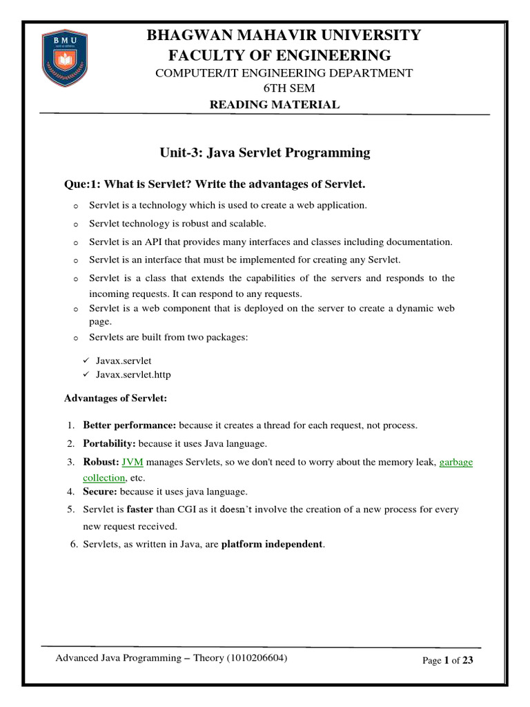 UNIT-3-Java Servlet Programming-AJP-6TH-SEM-SUMMER-2024 | PDF | Http Cookie | Computer Science