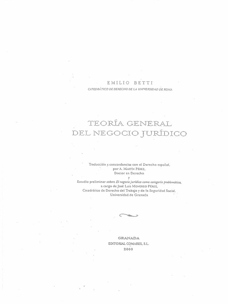 Teoria General Del Negocio Juridico Emilio Betti | PDF