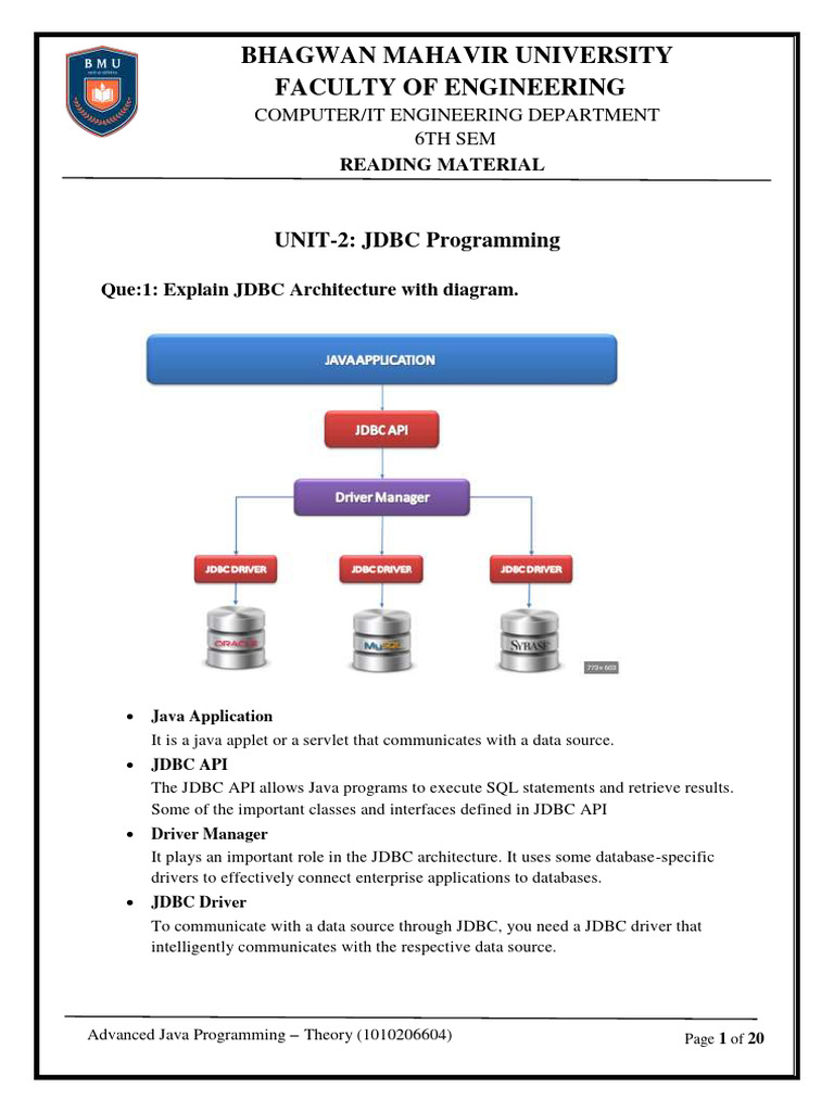 Unit 2 Jdbc Programming Ajp 6th Sem Summer 2024 Pdf Parameter Computer Programming