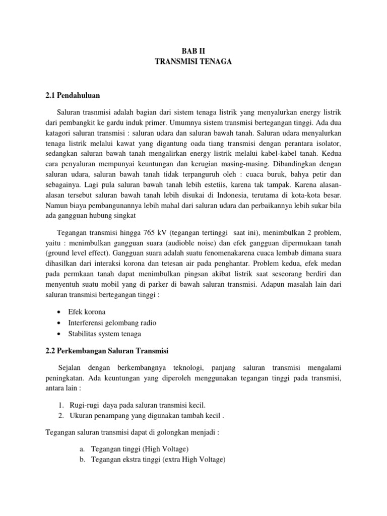 Saluran Transmisi Tenaga Listrik: Jenis dan Komponen | PDF