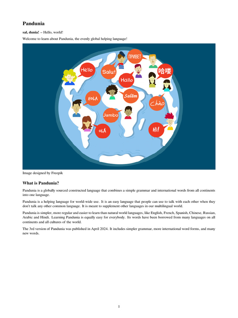Pandunia: Sal, Dunia! | PDF | Word | Stress (Linguistics)