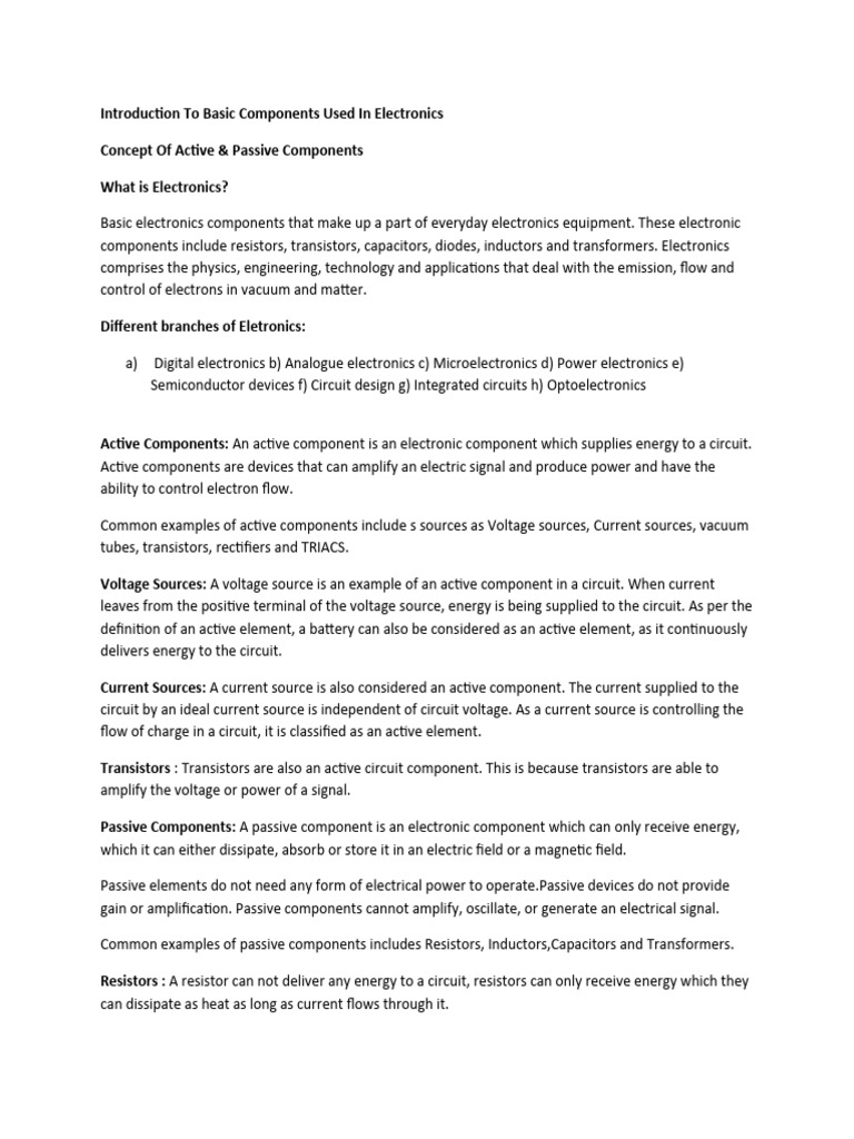 Basic Electronics | Download Free PDF | Passivity (Engineering) | Electronic Component