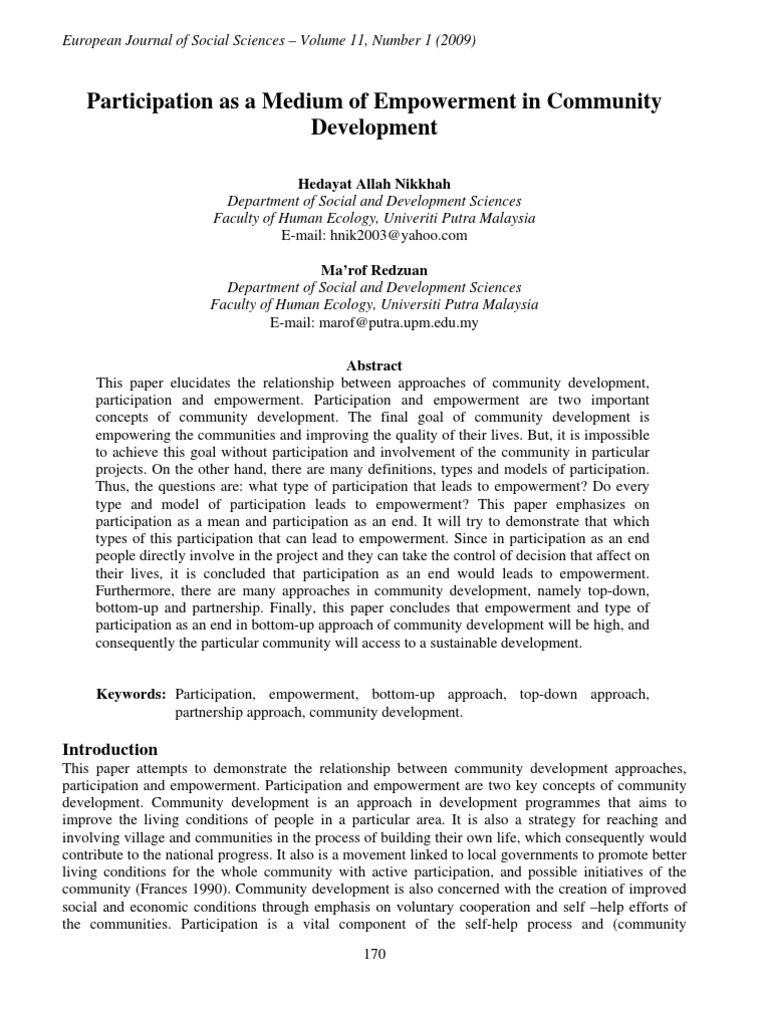 Participation As A Medium of Empowerment in Community Development | PDF ...