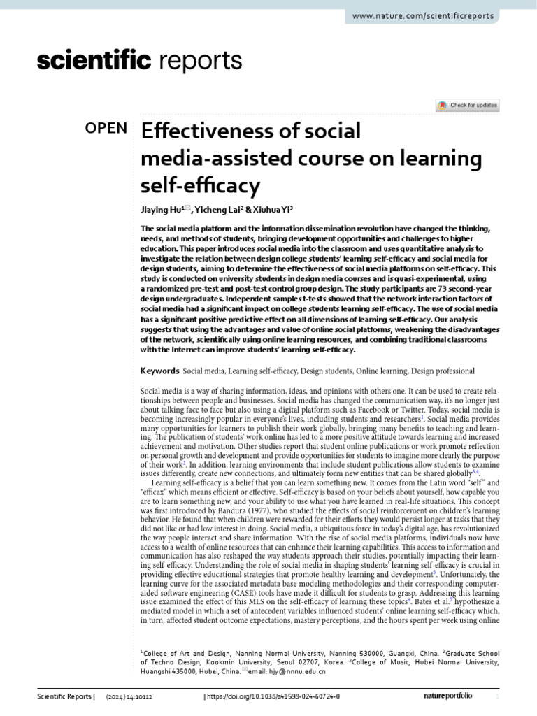 Effectiveness of Social Media Assisted Course On Learning Self Efficacy | PDF | Self Efficacy ...