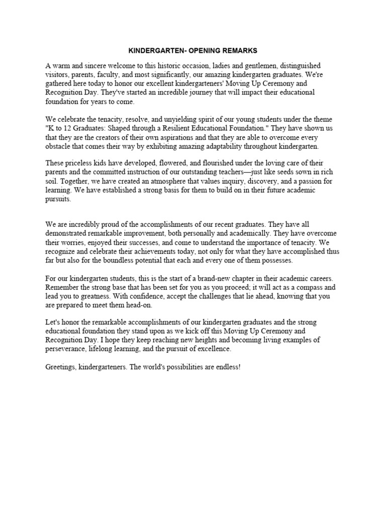 KINDER OPENING REMARKS | PDF