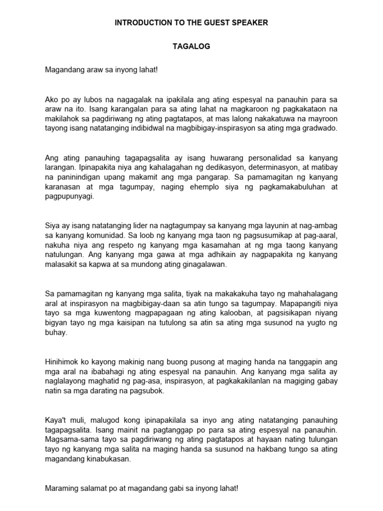 Introduction To Guest Speaker-Tagalog | PDF