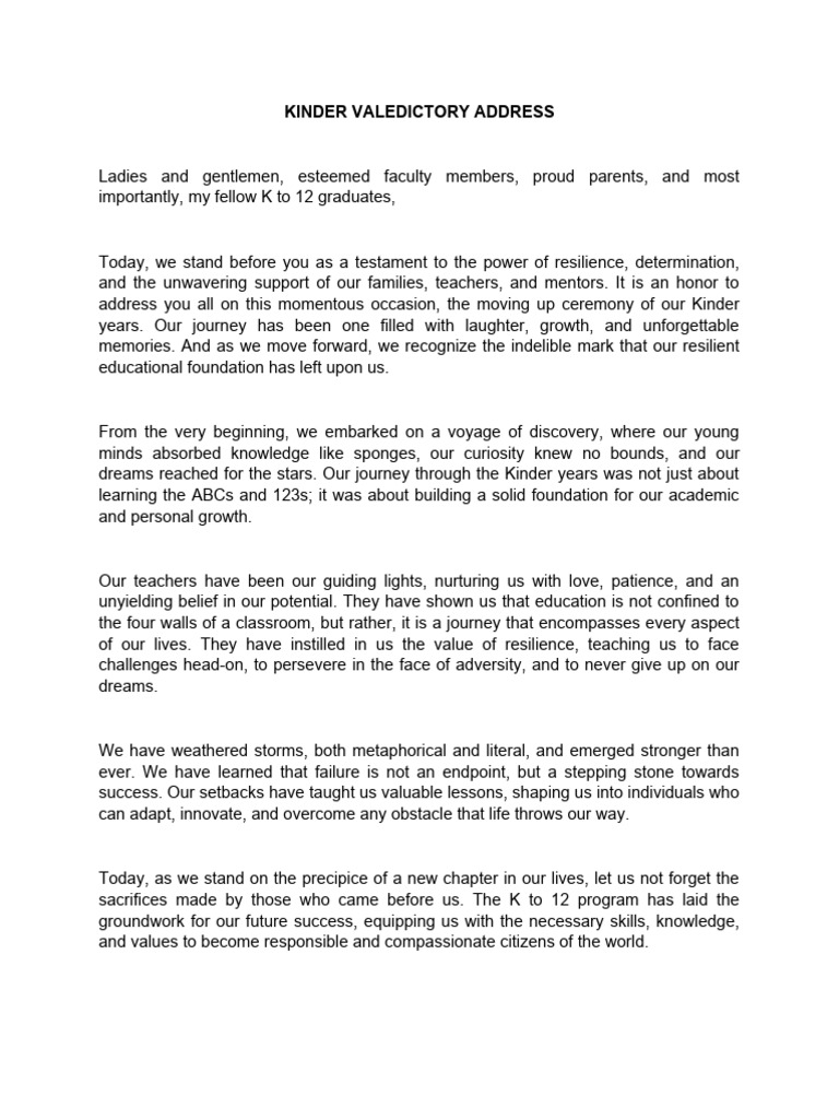 Kinder Valedictory Address | PDF | Social Psychology