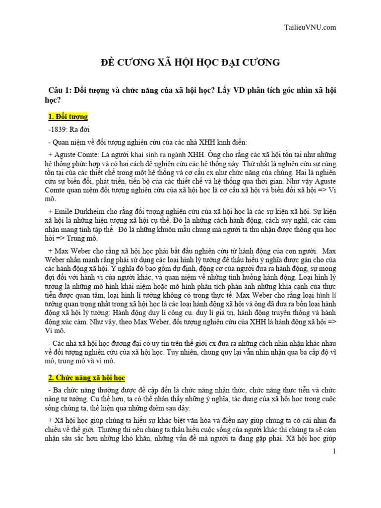 De Cuong Xa Hoi Hoc Dai Cuong USSH | PDF