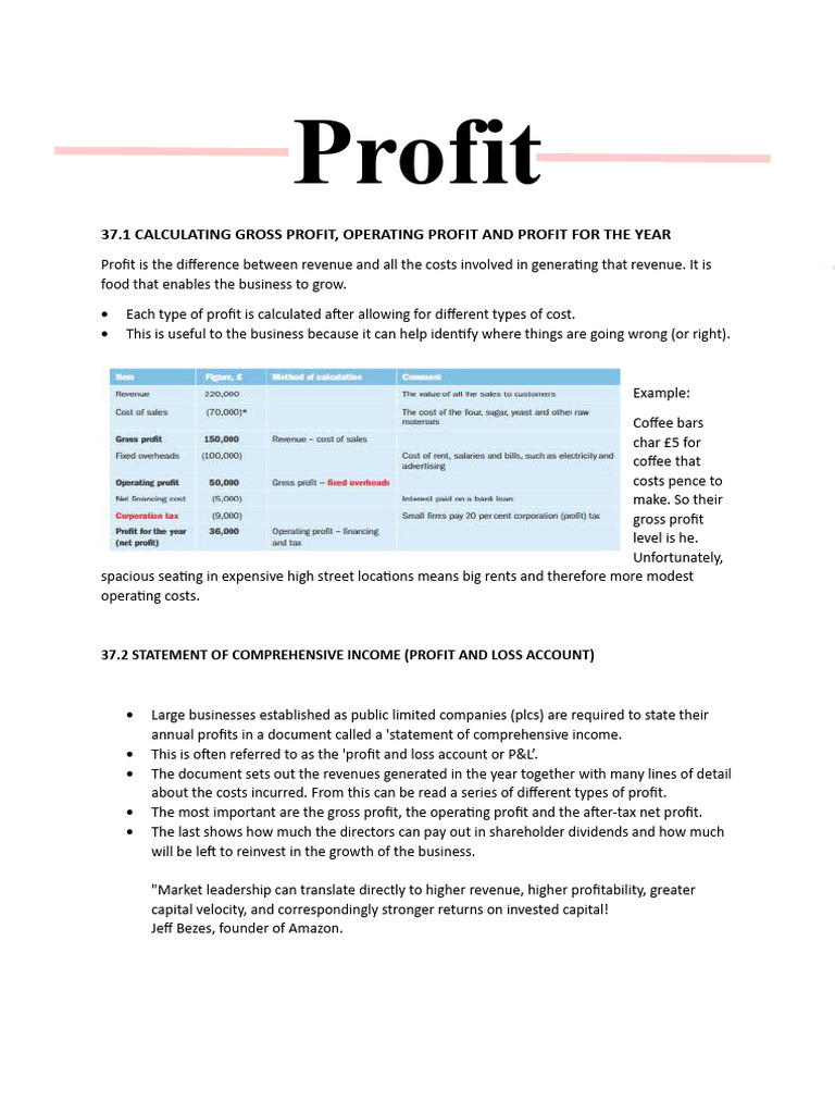Profit Notes | PDF | Profit (Economics) | Income Statement