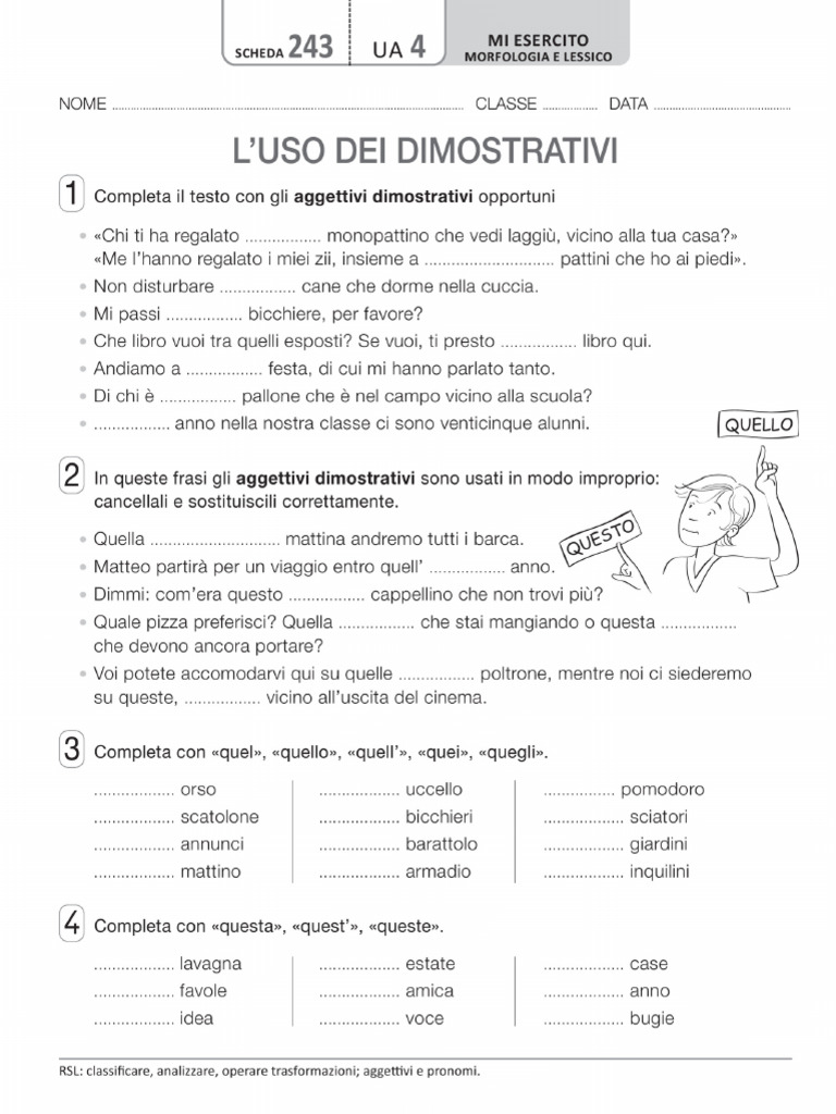Uso Dei Dimostrativi Esercizi | PDF