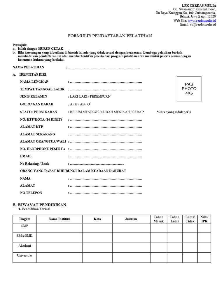 Formulir Data Diri | PDF