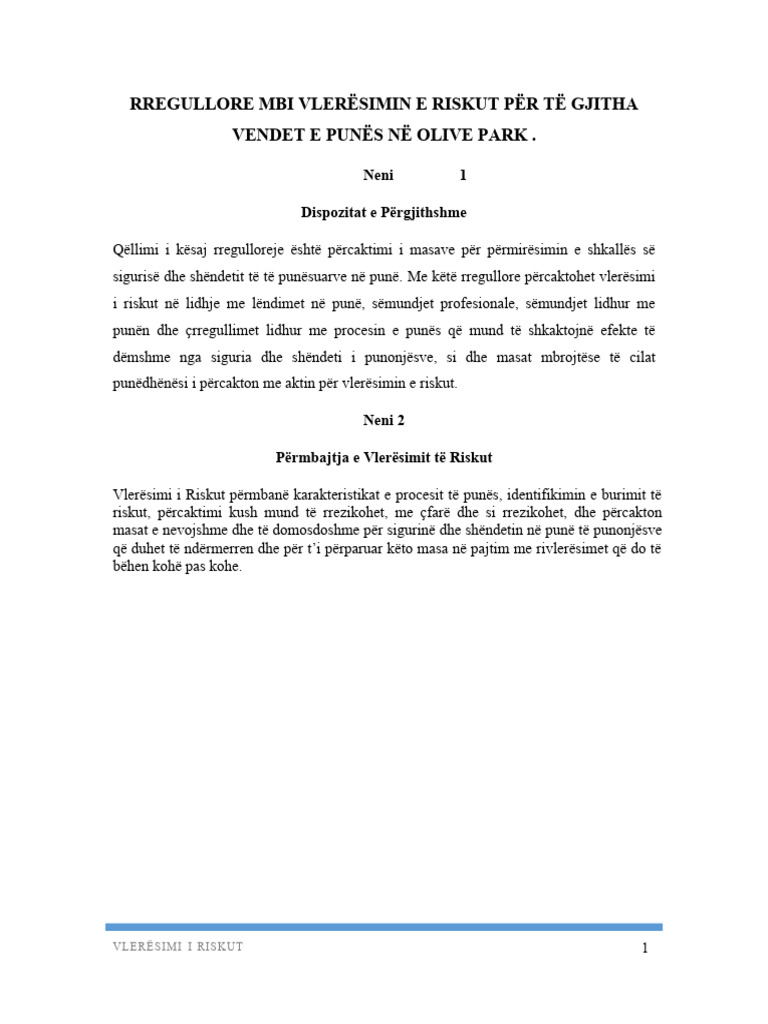 Rregullore Mbi Vleresimin e Rrezikut | PDF