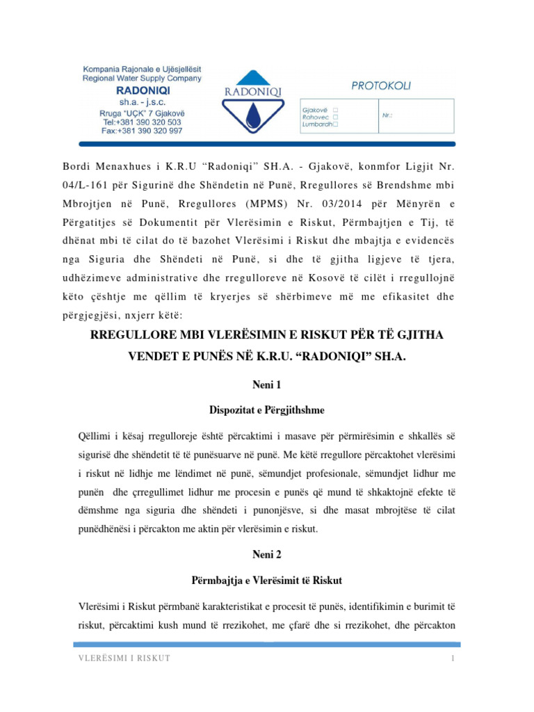 Rregullore Mbi Vleresimin e Rrezikut | PDF