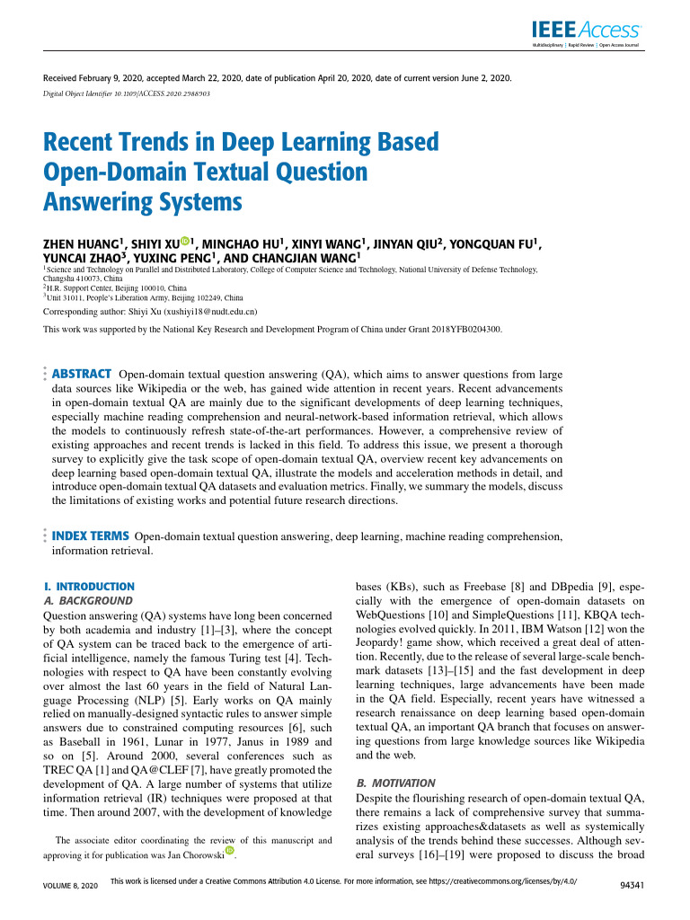 Recent Trends in Deep Learning Based Open-Domain Textual Question Answering Systems | PDF | Deep ...