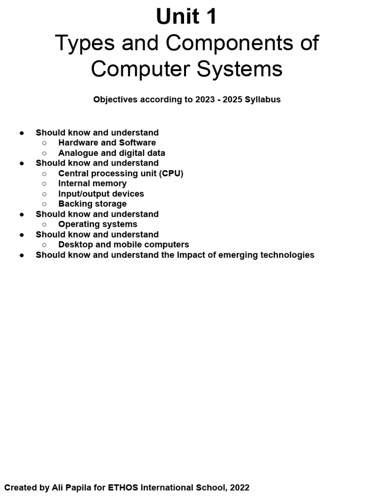 Unit 1 - Types and Componenets of Computer Systems (1) | PDF | Computer Hardware | Computer Data ...