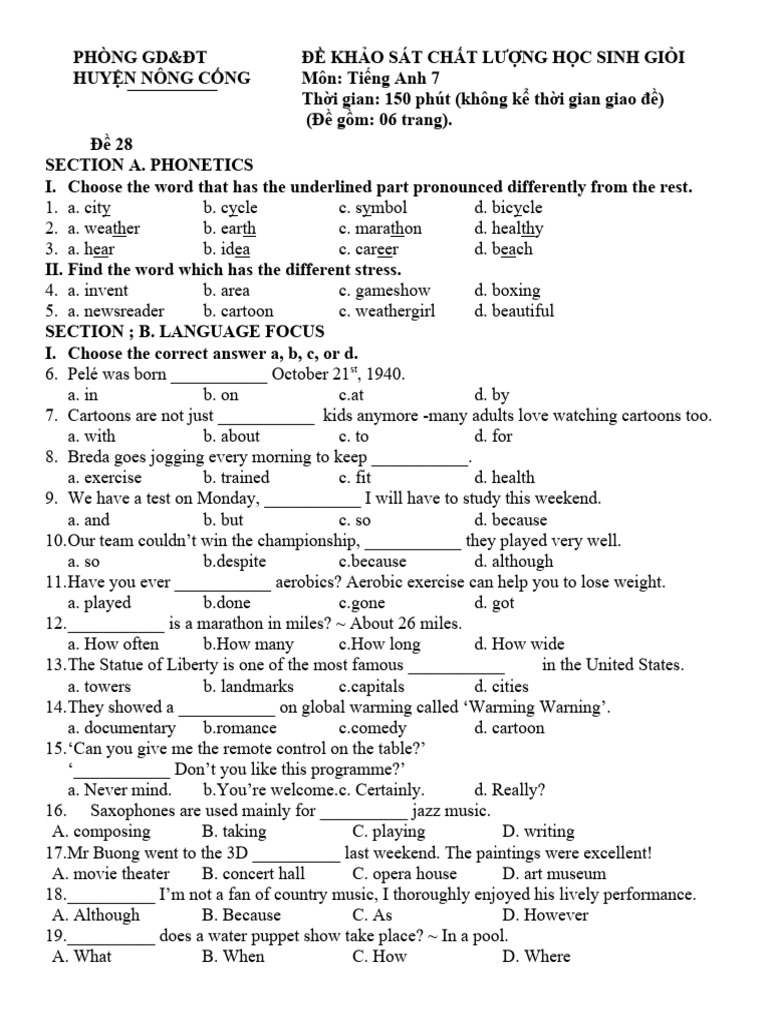 ĐỀ HSG anh 7 | PDF | Volunteering
