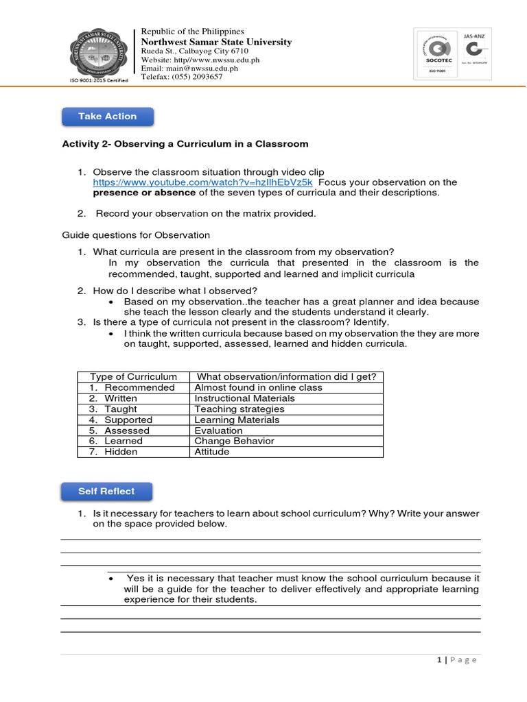 PROF ED 6 MODULE 1 LESSON 1.1 TASK 2 | PDF | Curriculum | Teachers