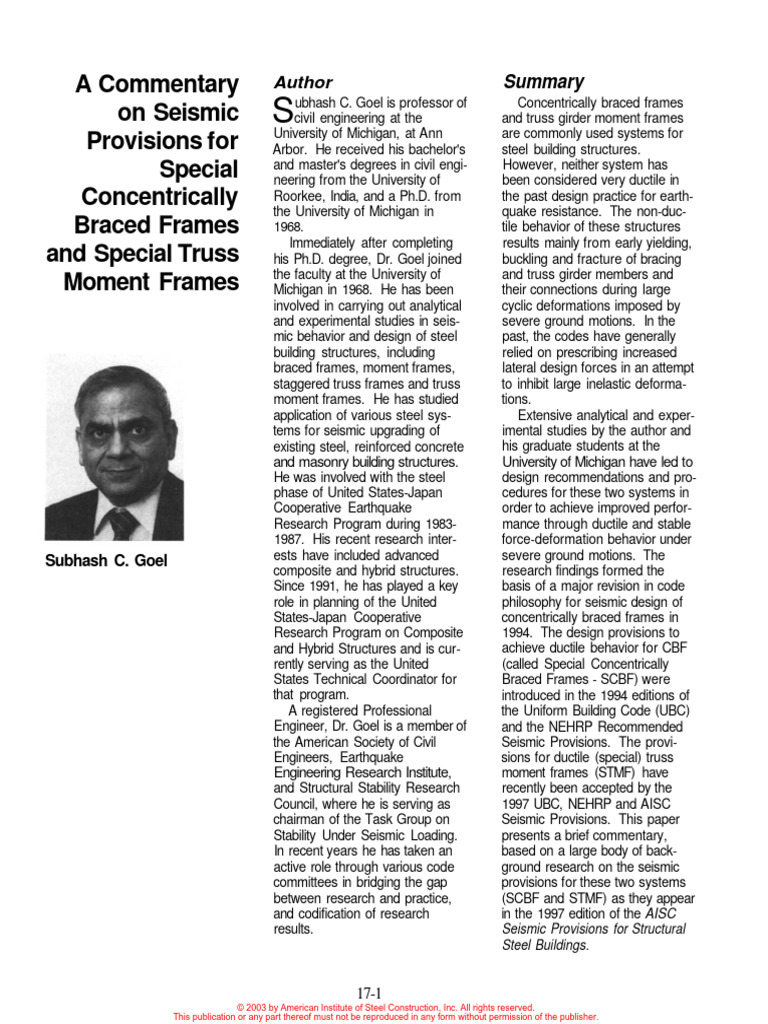 AISC Commentary on Seismic Provisions for SCBF and STMF | PDF ...