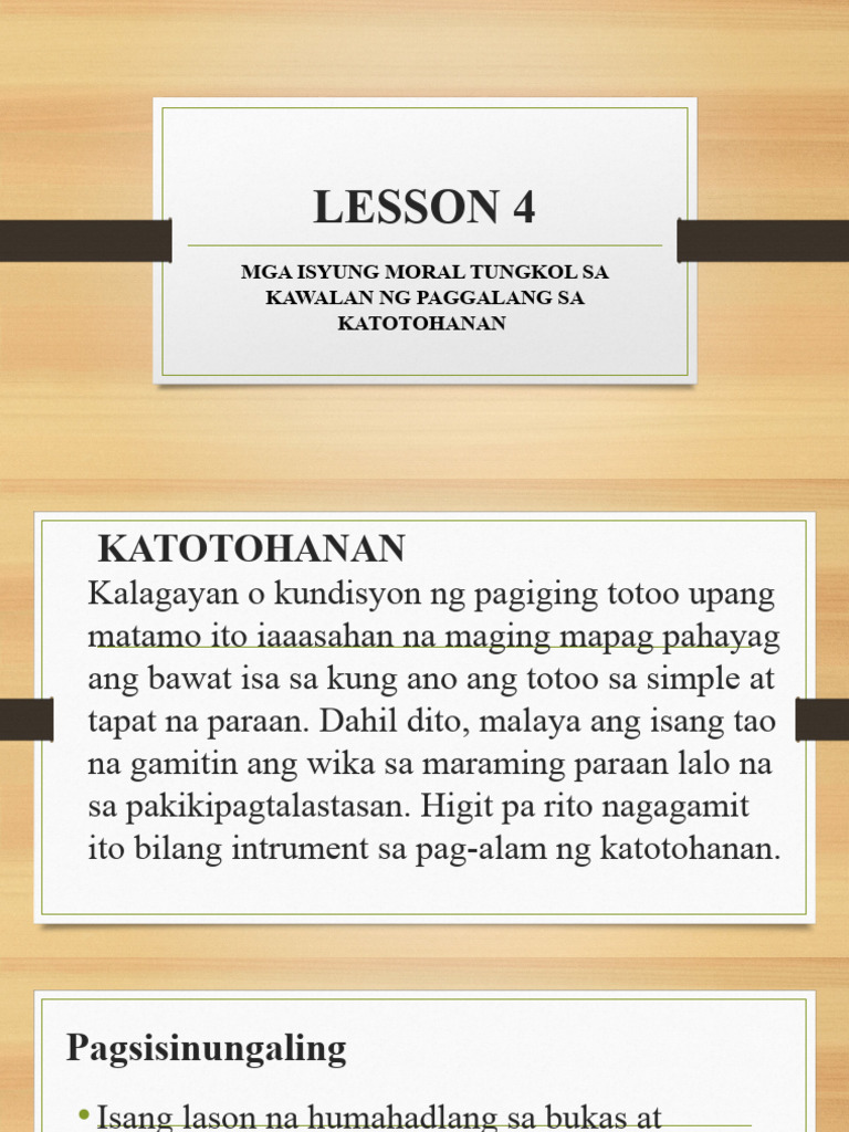 Lesson 4: Mga Isyung Moral Tungkol Sa Kawalan NG Paggalang Sa Katotohanan | PDF