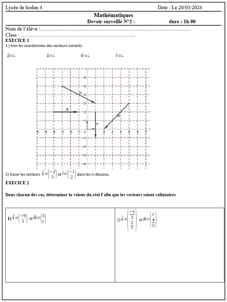 Devoir Seconde 2 Surveillé T3 Sur Vecteur 2 2024 GACHA | PDF | Géométrie | Algèbre linéaire