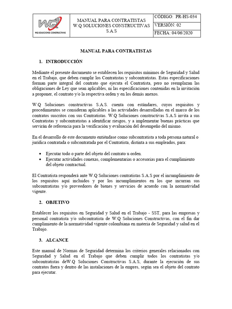 Manual para Contratistas | PDF | Las condiciones de trabajo | La seguridad