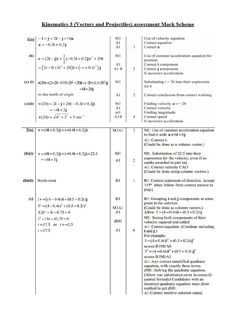 13d4 20240325 Kinematics 3 Vectors and Projectiles Assessment MS | PDF
