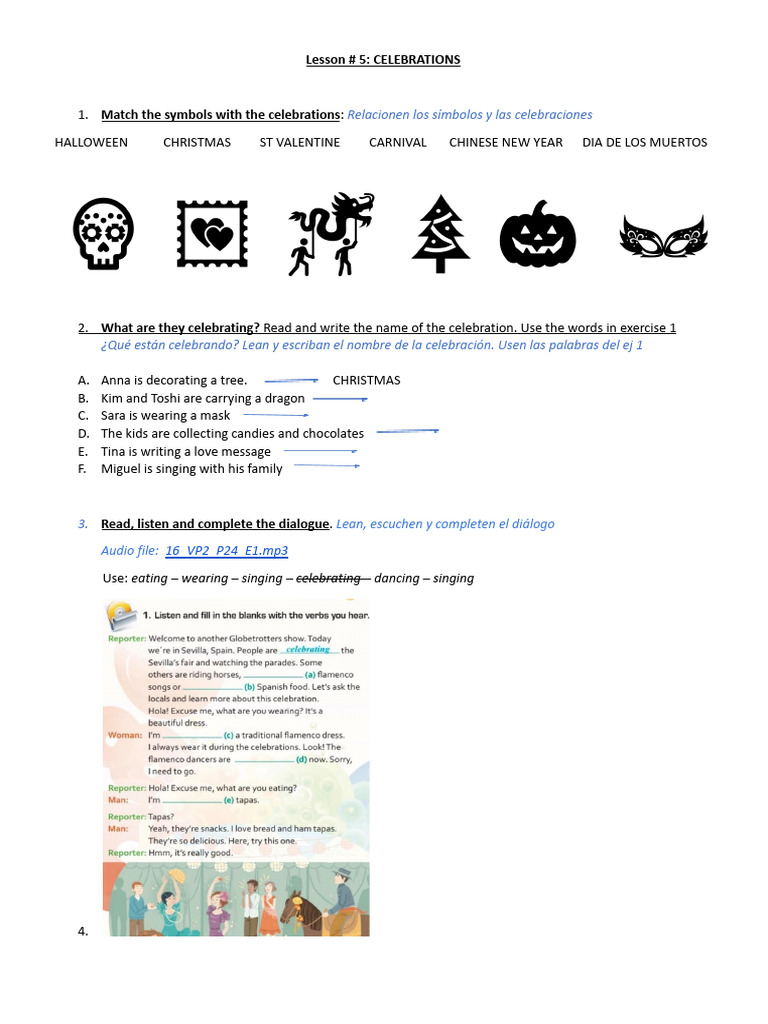 Worksheet On Celebrations | PDF
