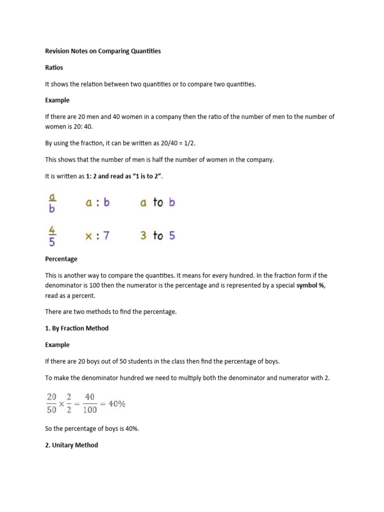 Revision Notes On Comparing Quantities | PDF | Percentage | Prices