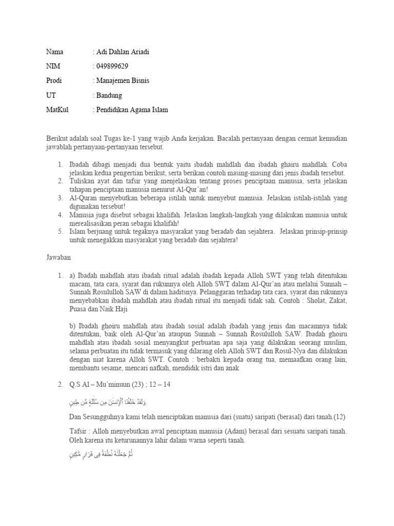 Tugas 1 Pendidikan Agama Islam | PDF | Filsafat