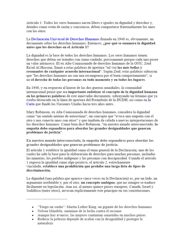 Dignidad Y Derechos Humanos Artículo 1 Dudh Pdf Derechos Humanos