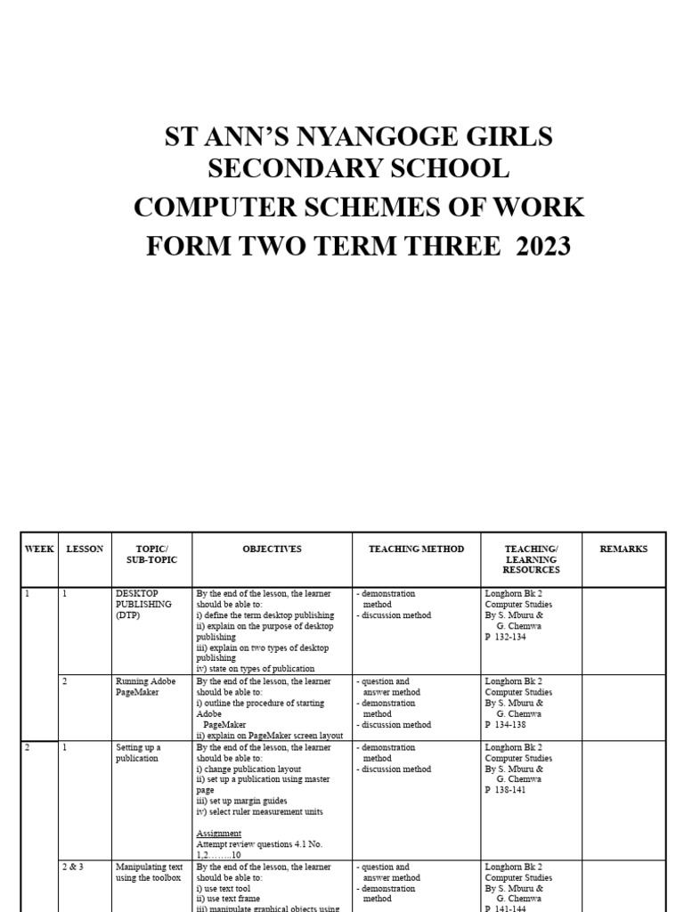 Computer Studies Schemes Form 2 Term 3 | PDF | Internet | Computer Virus
