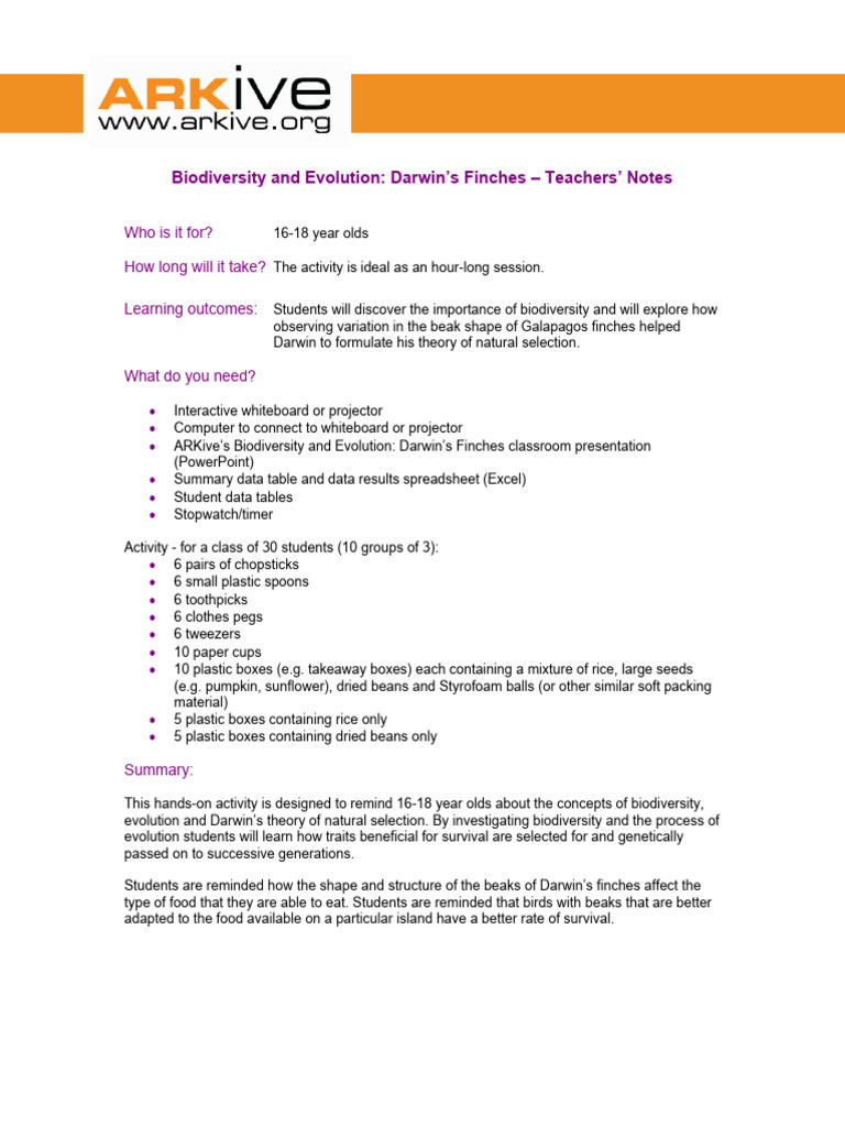 BiodiversityandEvolution Teachersnotes 16 18 | PDF | Natural Selection ...