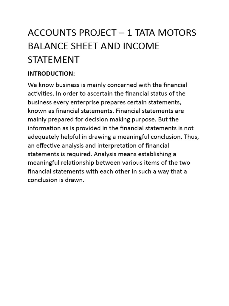 Accounts Project Tata Motors | PDF | Financial Accounting | Business