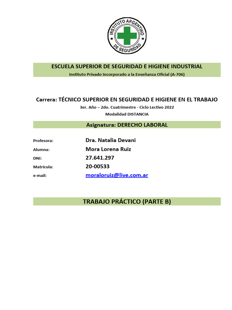 TP Parte B Ruiz Mora Lorena Derecho Laboral 2022 | Descargar gratis PDF | Daños y perjuicios ...