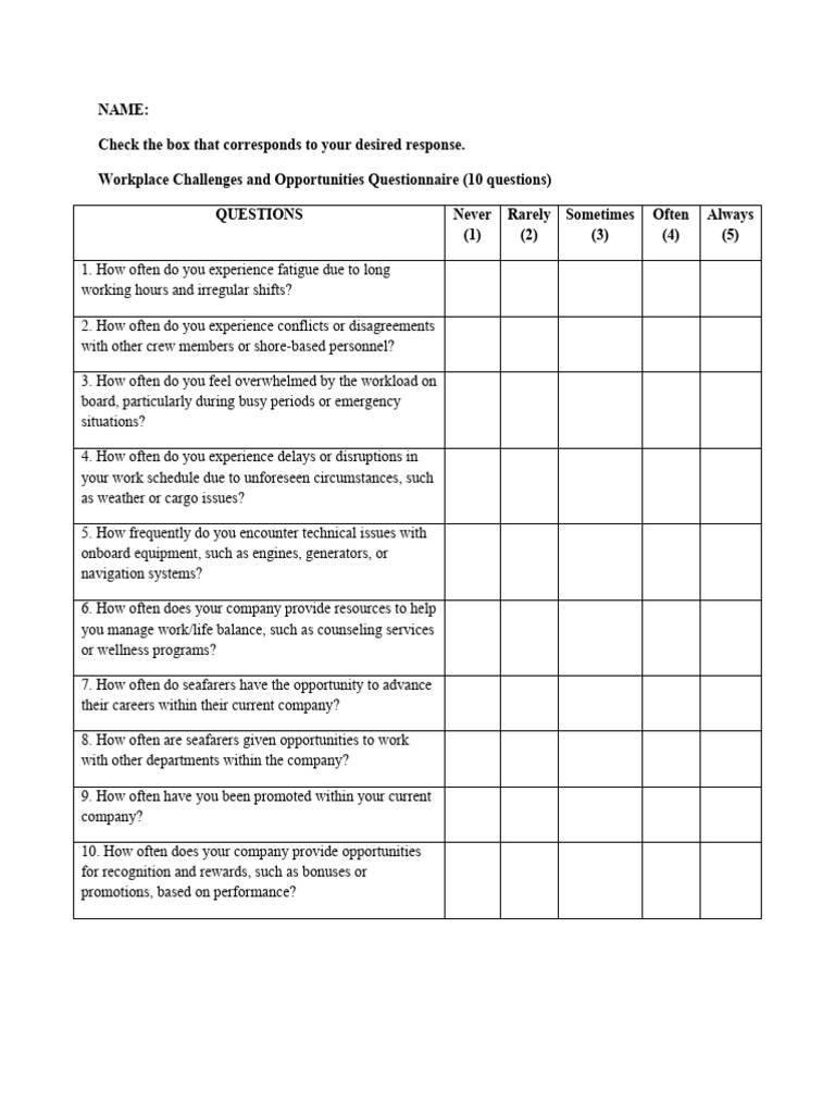 Questionnaire (Maritime) EDITED | PDF | Relaxation (Psychology ...