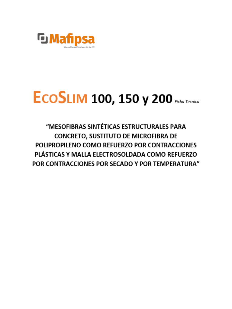 Mesofibras ECOSLIM para Concreto | PDF | Hormigón | Fibras