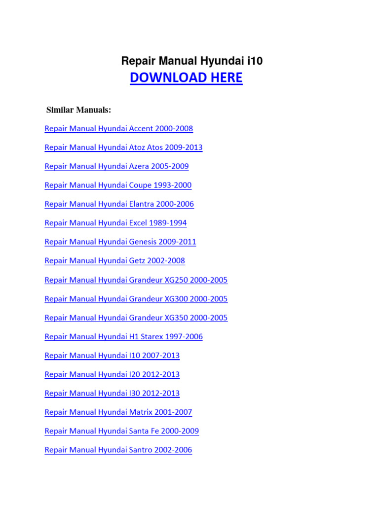 Repair Manual Hyundai I10 | PDF