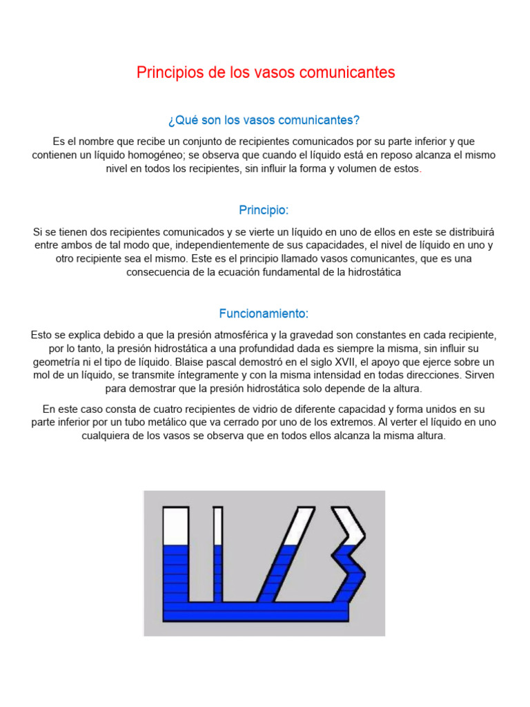 Principios de Los Vasos Comunicantes | PDF | Mecánica | Mecanica clasica