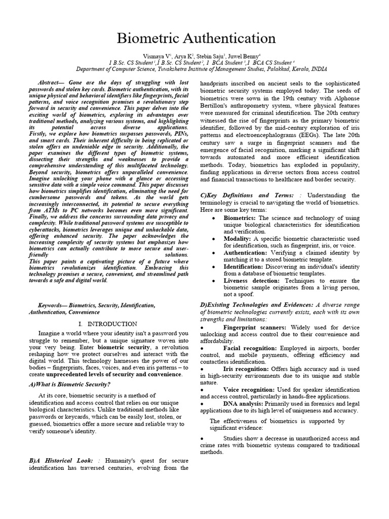 Reserch Papers On BiometricAuthentication | PDF | Biometrics | Authentication