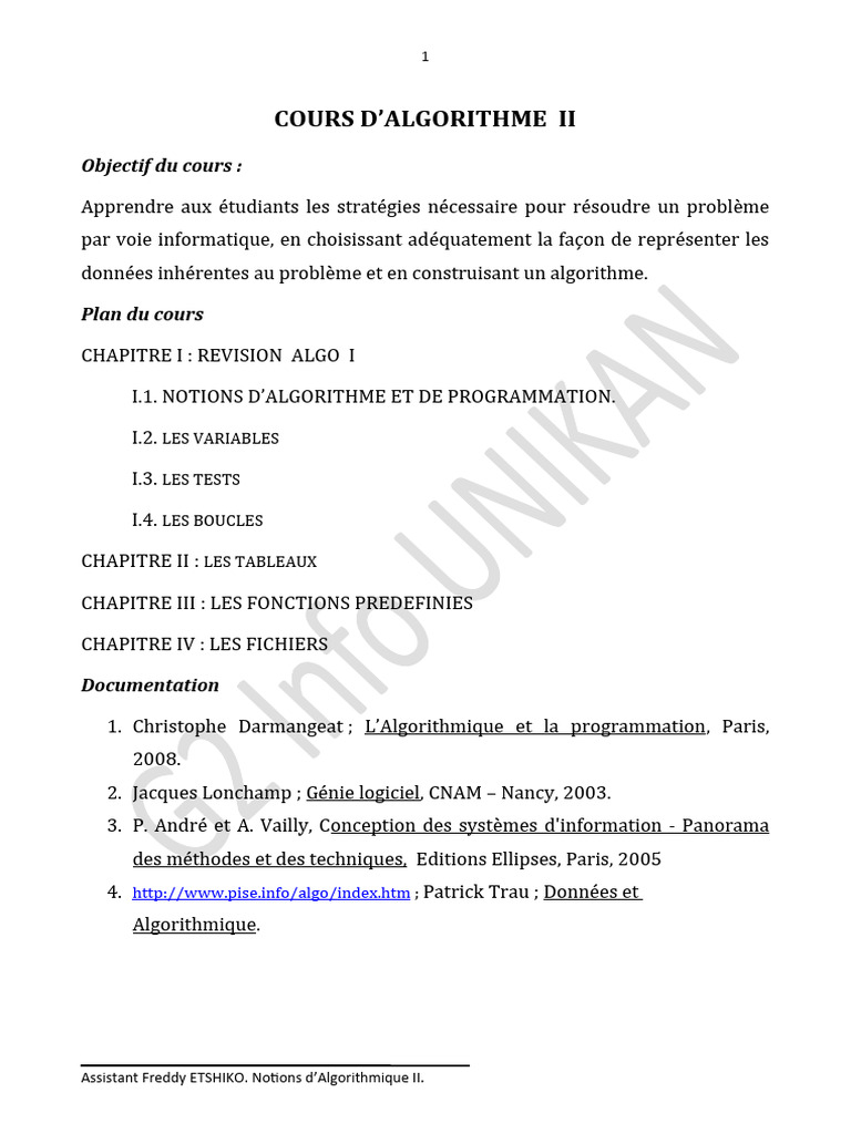 Cours d'Algorithmique II | PDF | Programmation informatique | Programme informatique