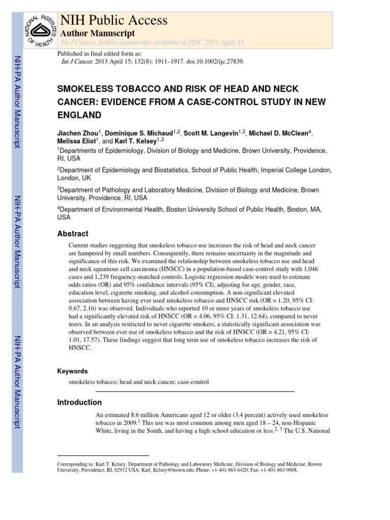 Nihms 410376 | PDF | Head And Neck Cancer | Epidemiology